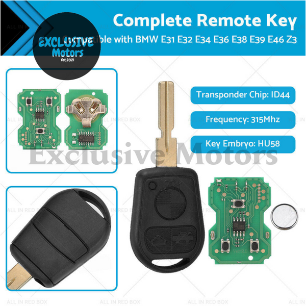 3 Button Remote Key for BMW E31, E32, E34, E36, E38, (1989-2006 ...