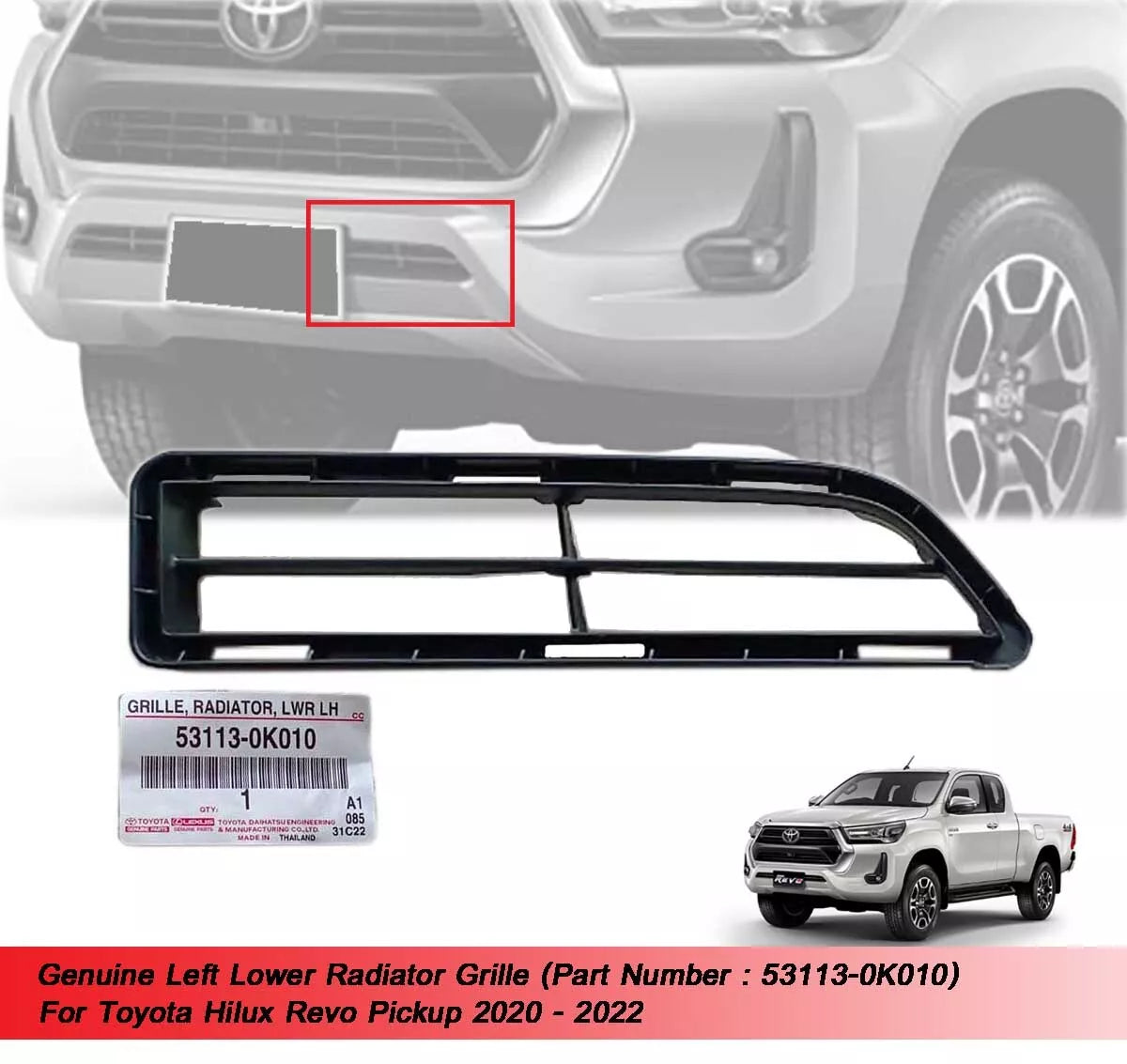 Left Lower Radiator Grille for Toyota Hilux 1kd(2020-2022) – Exclusive ...