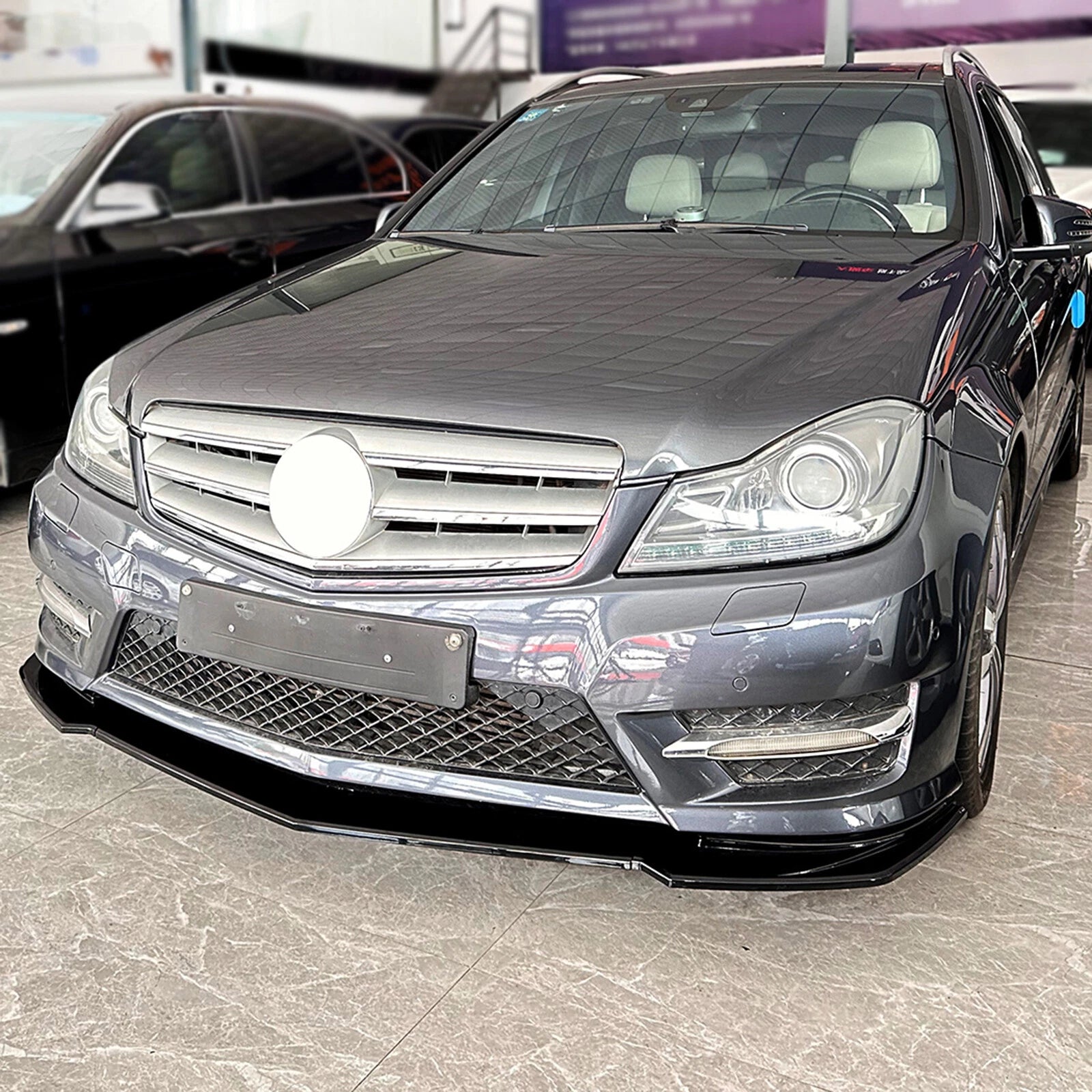 Front Spoiler Lip Splitter for Benz W204 S204 AMG Line (2011-2014) Bla ...